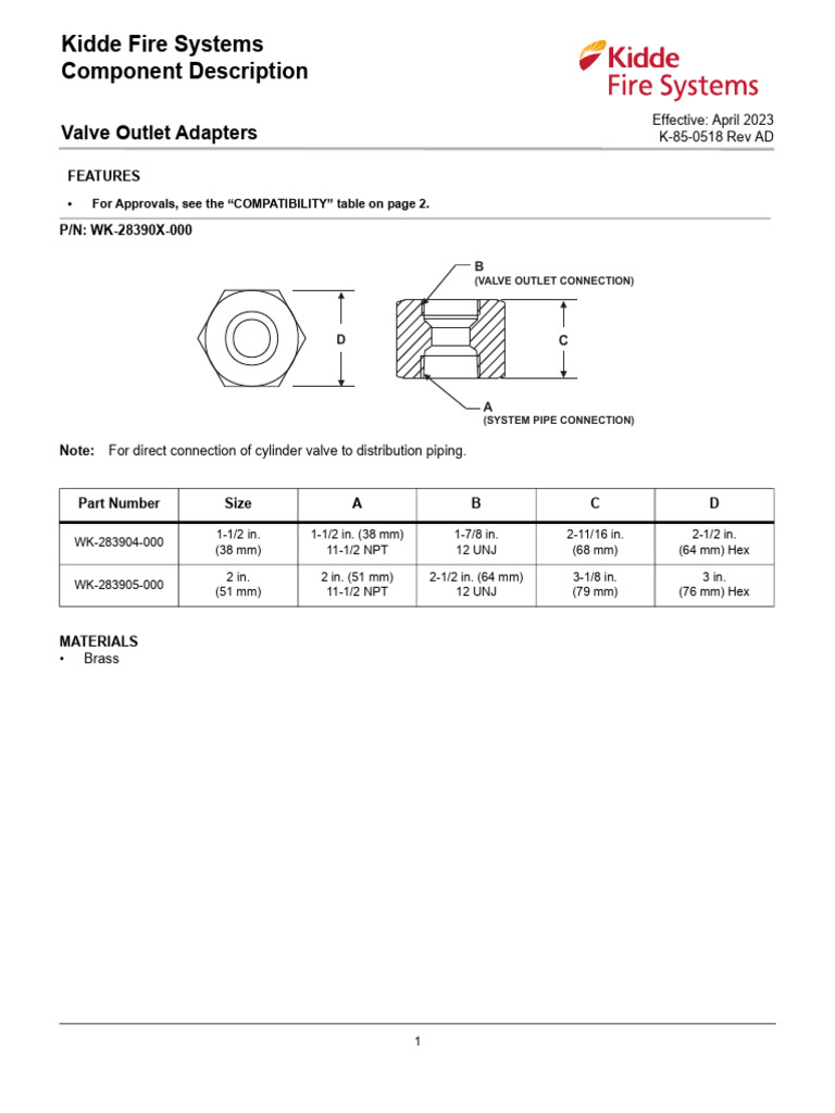 Kidde Fire Systems Valve Outlet Adapters | PDF | Equipment
