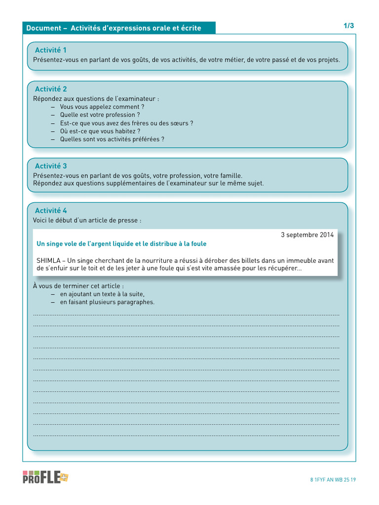 Activités d'expression orale et écrite | PDF
