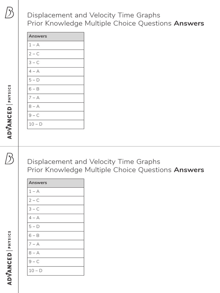 Displacement & Velocity Graphs Quiz Answers | PDF