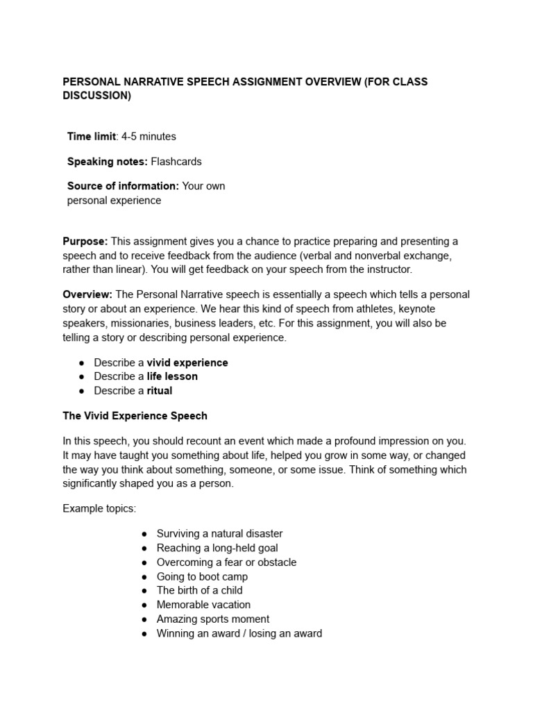 Personal Narrative Speech Guidelines | PDF | Rituals | Human Communication