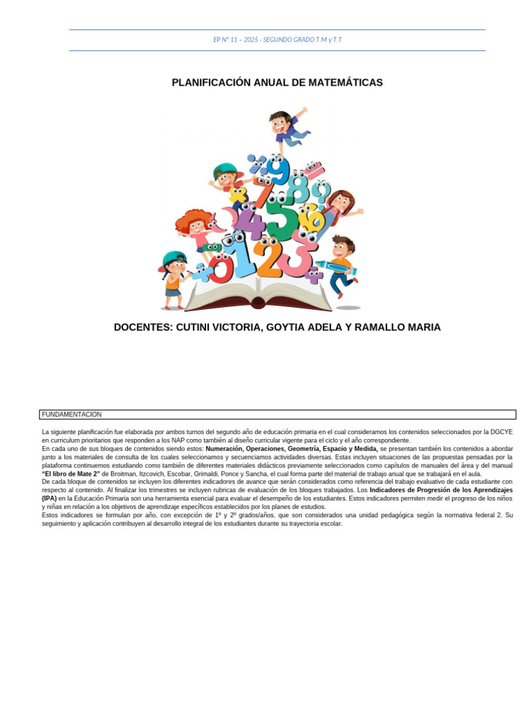 Planificacion Anual Matematicas 2025 | PDF | Plan de estudios | Aprendizaje