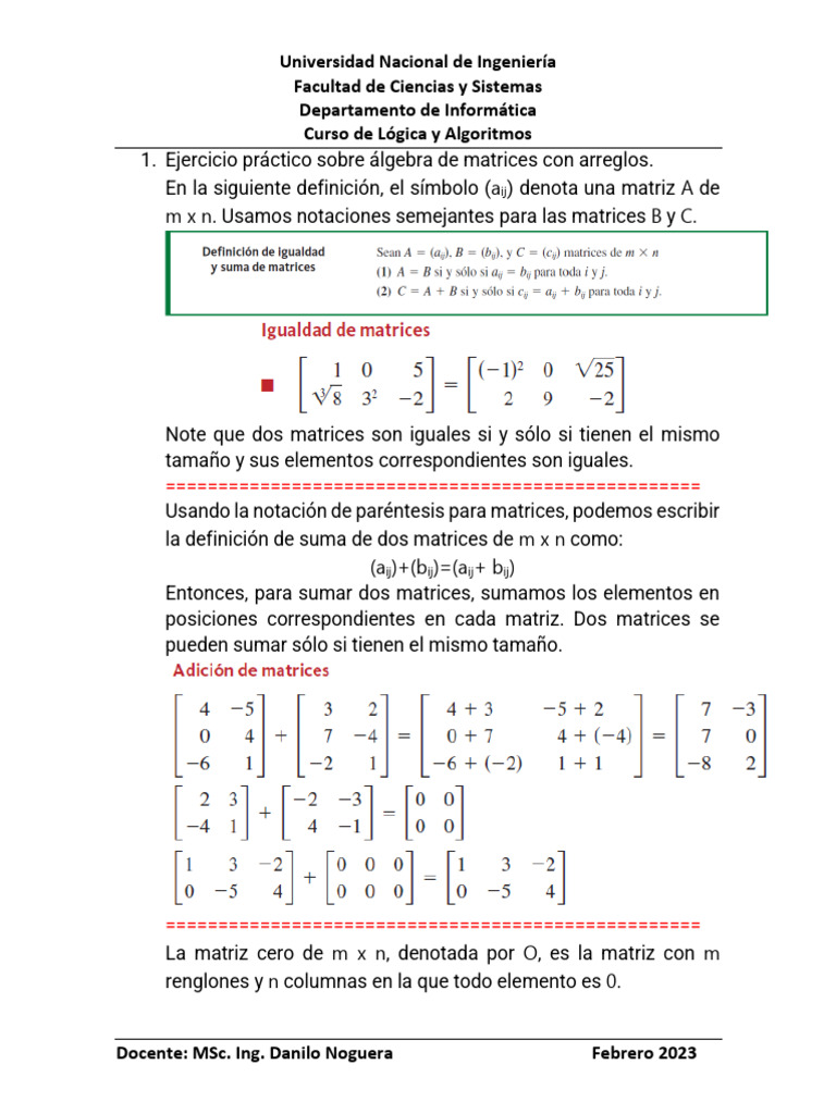 Ejercicio Práctico Sobre Álgebra de Matrices Con Arreglos | PDF | Matriz (Matemáticas ...