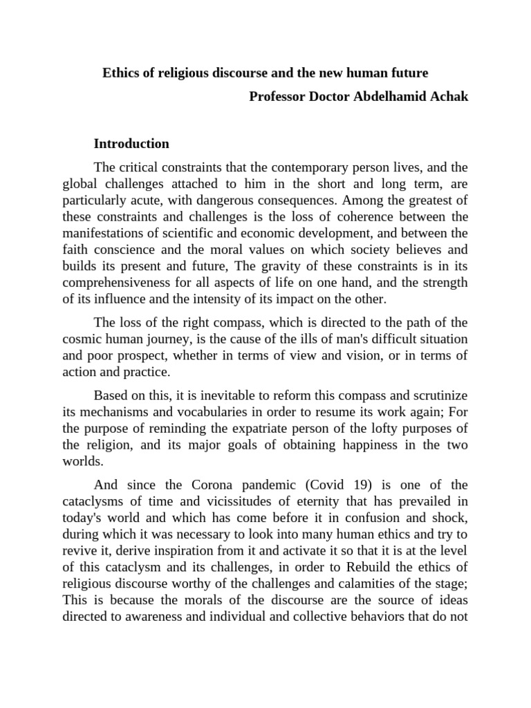 Ethics of Religious Discourse and the New Human Future صح | PDF | Mind ...