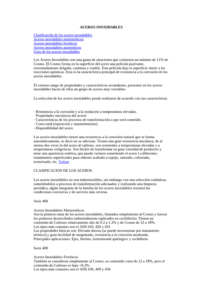Clasificación y Usos de Aceros Inoxidables | PDF | Acero inoxidable | Acero