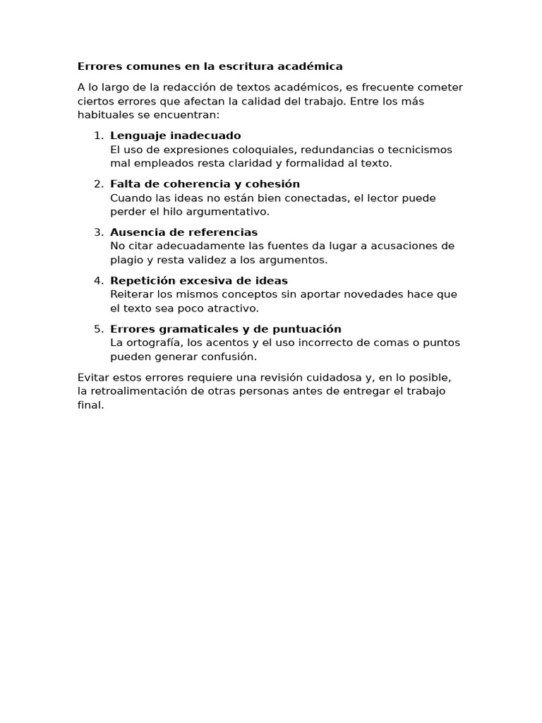Errores Mas Comunes en La Escritura Academica | PDF