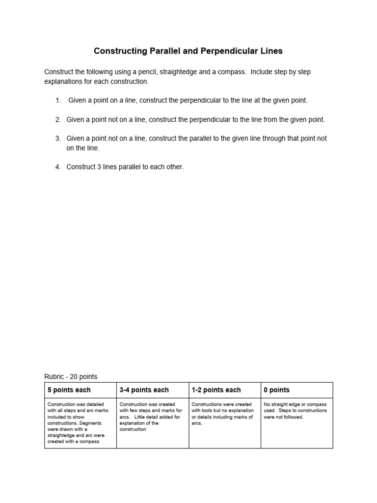 Constructing Parallel and Perpendicular Lines: 5 Points Each 3-4 Points ...