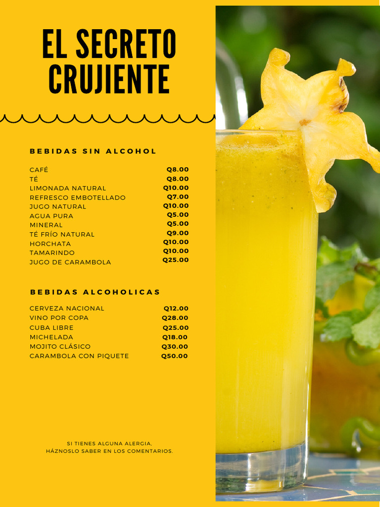 Menú de Bebidas Sin y Con Alcohol | PDF