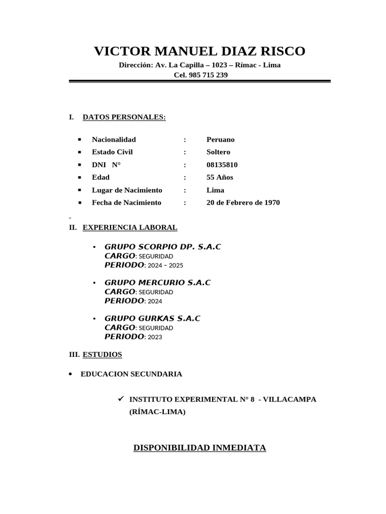 CV Victor Manuel Diaz Risco 2025 | PDF