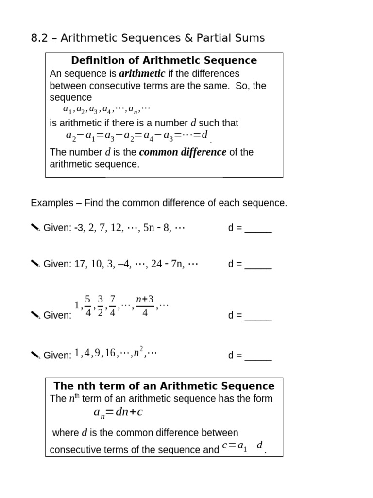Arithmetic Sequences and Sums Guide | PDF