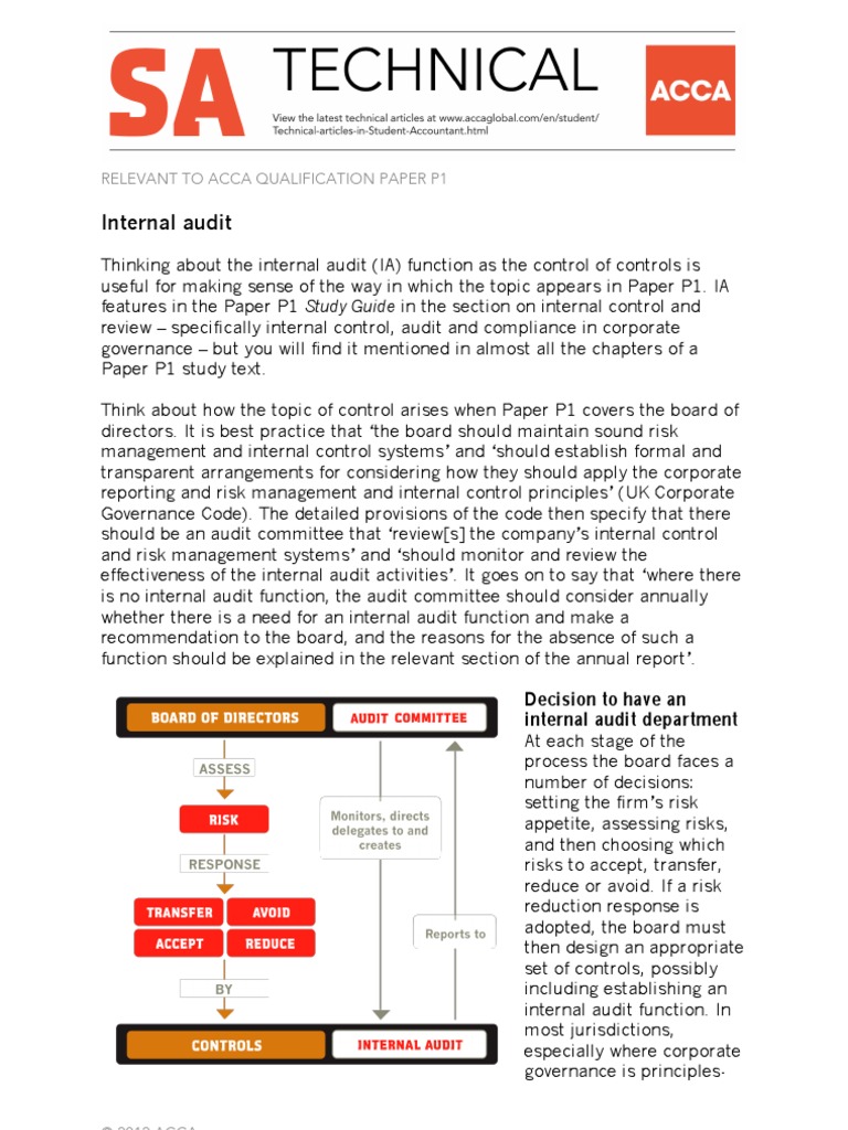 Internal Audit: Relevant To Acca Qualification Paper P1 | PDF