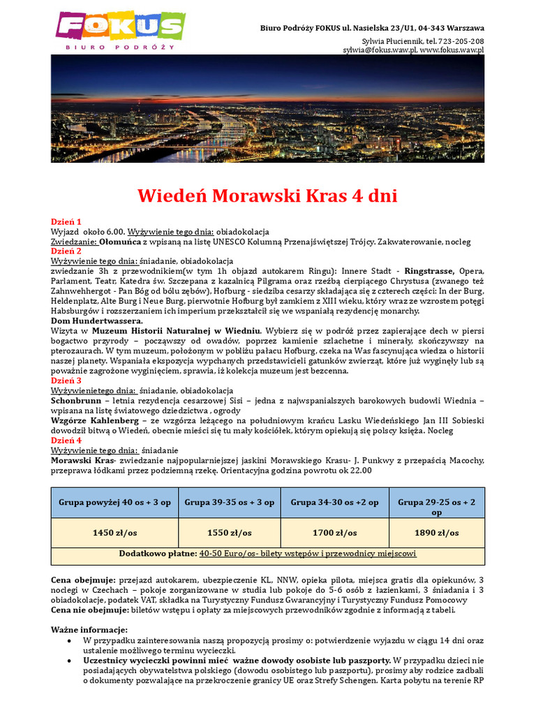 Wiedeń Morawski Kras 4 Dni 2025 | PDF