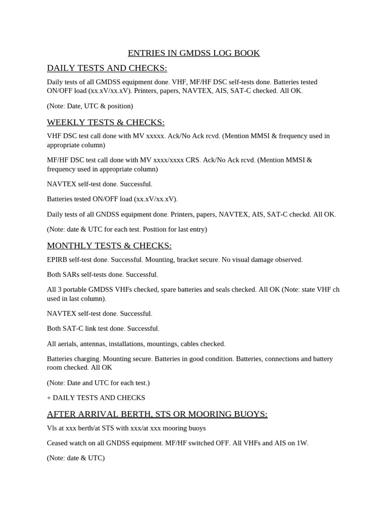 GMDSS Log Book Entry Guidelines | PDF | Telecommunications Engineering ...