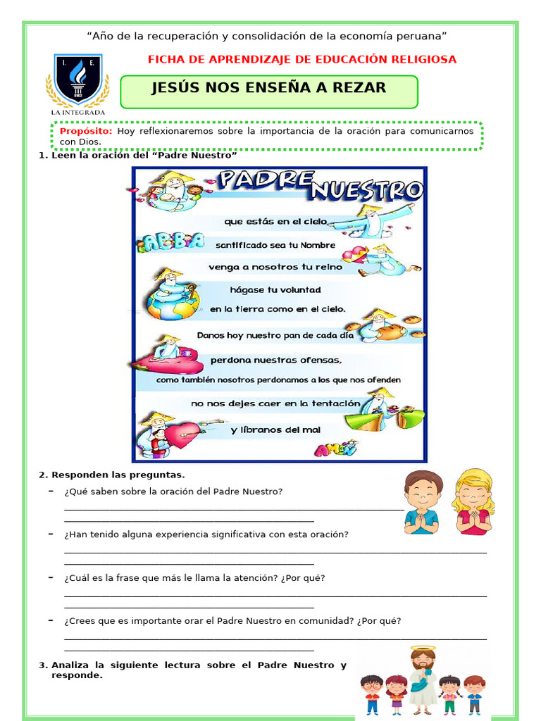 Ficha-Mart-Relig-Jesús Nos Enseña A Rezar | PDF | orador del Señor ...