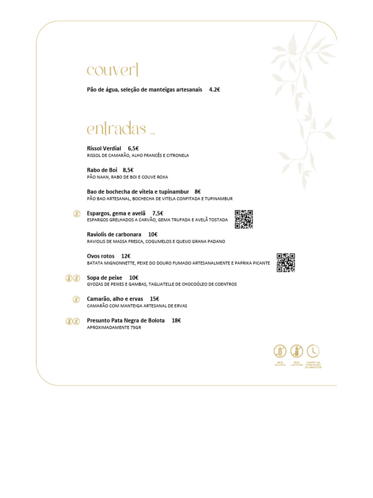 Menu Gourmet: Entradas e Pratos Principais | PDF | Creme (gastronomia ...