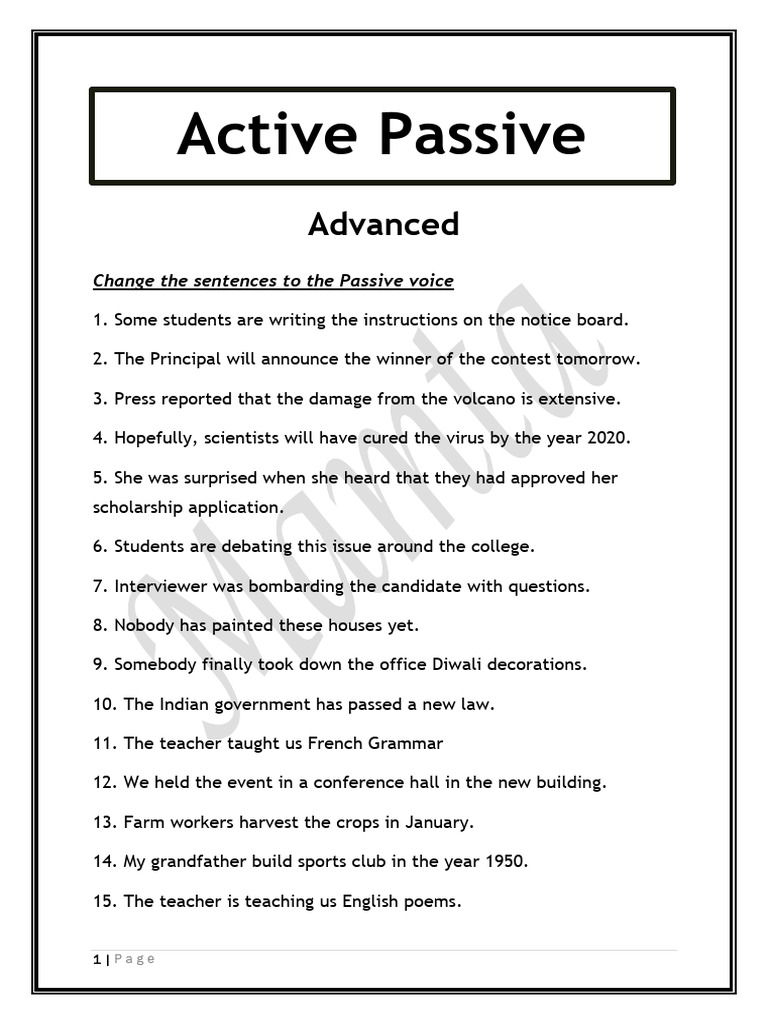 Passive Voice Transformation Exercises | PDF