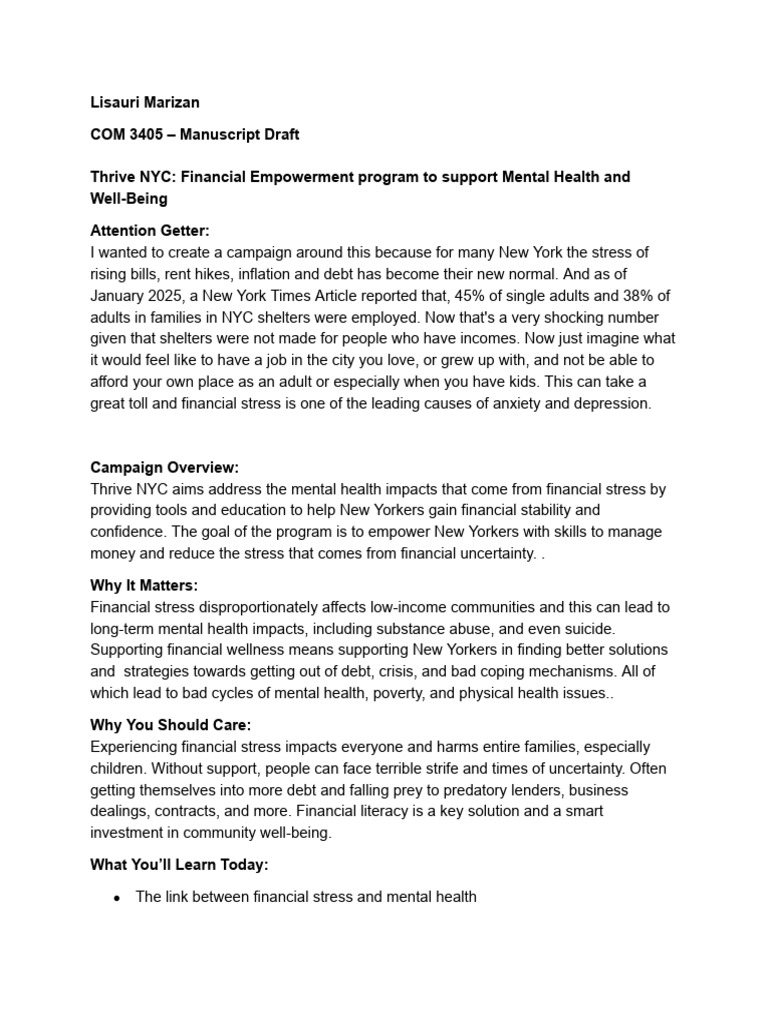Public Health Campaign Manuscript Simple | PDF | Mental Health | Poverty