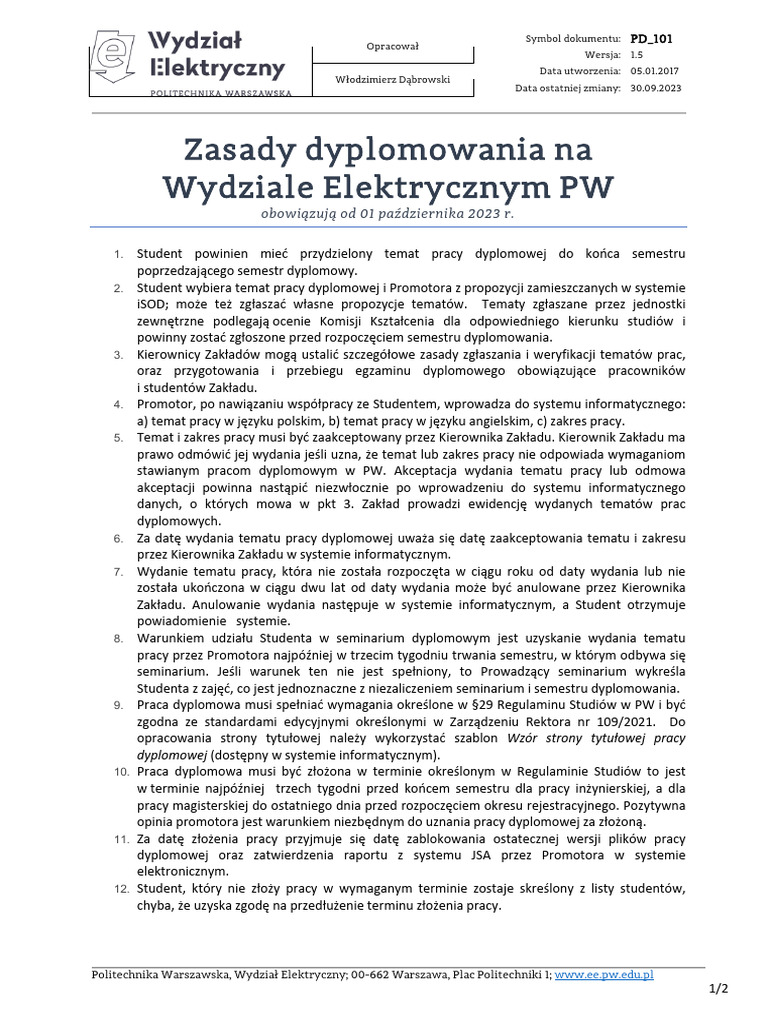 PD - 101 Zasady Dyplomowania | PDF