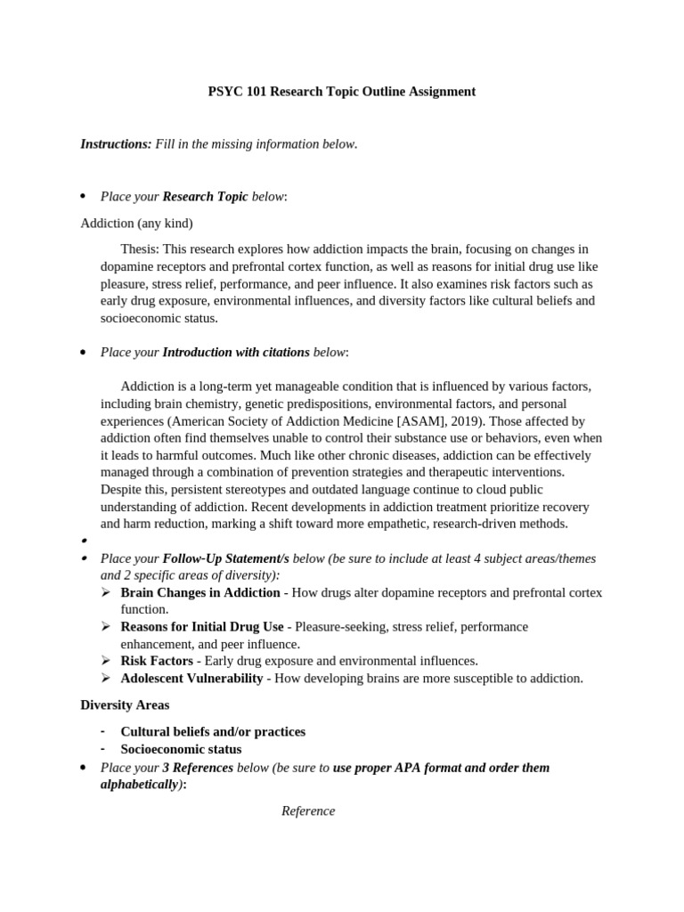 PSYC 101 Research Topic Outline Assignment | PDF | Psychological ...