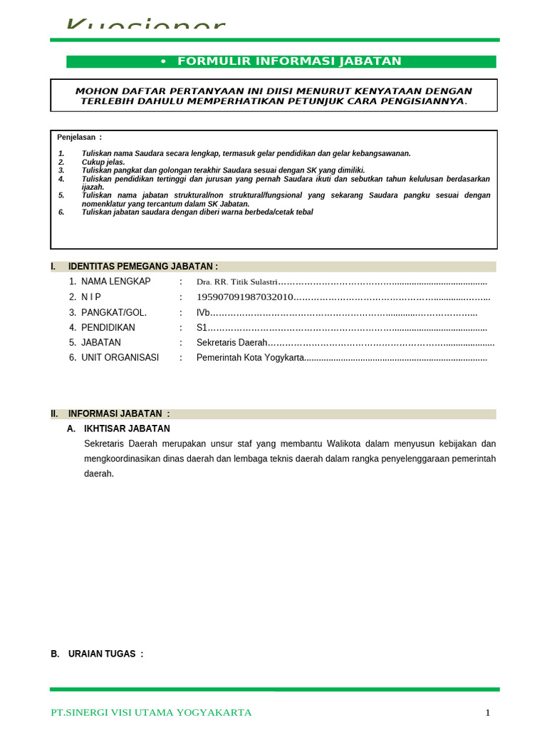 Kuesioner ANJAB Ringkas | PDF