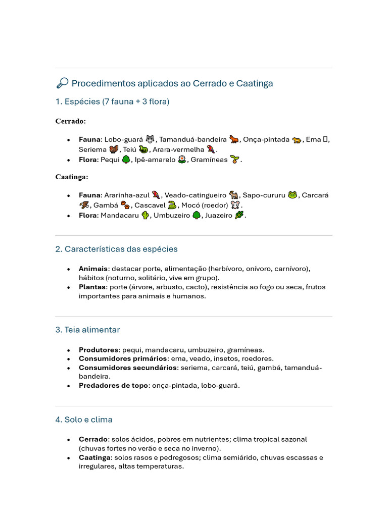 Procedimentos Aplicados Ao Cerrado e Caatinga: 1. Espécies (7 Fauna + 3 ...