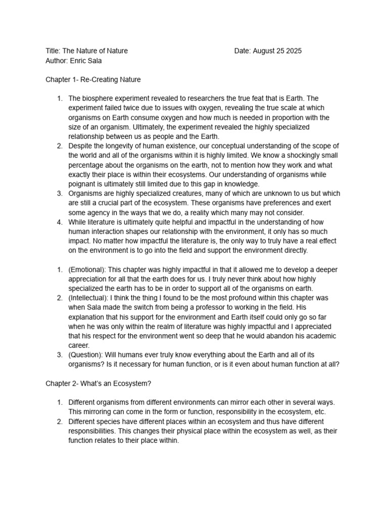 Summary of Nature by Nature Book Which Is Sooo Cool | PDF | Nature ...