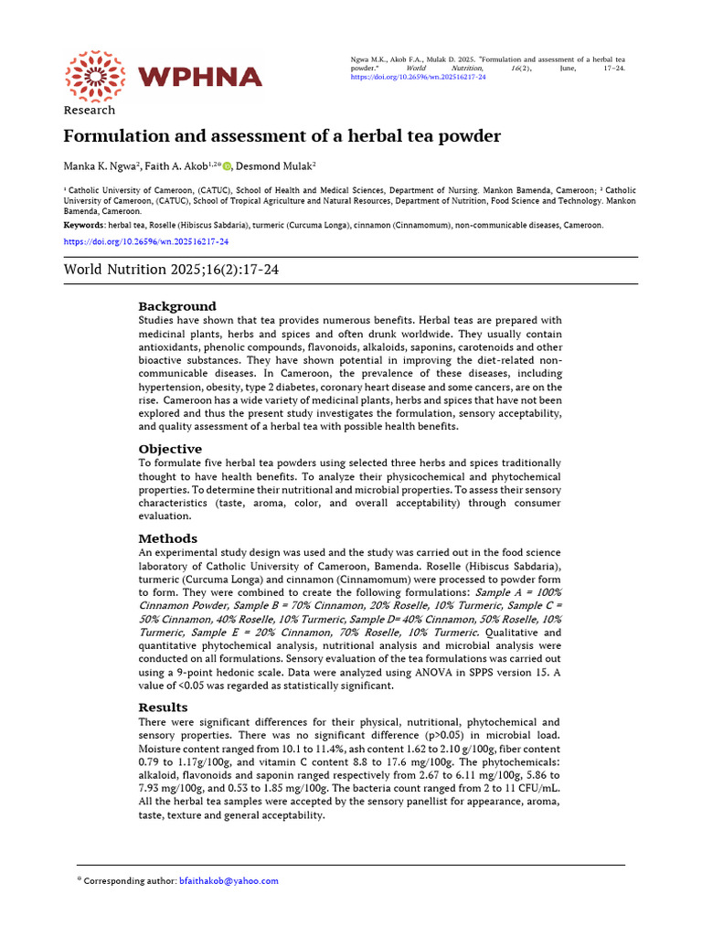 Formulation and Assessment of An Herbal Tea Powder | PDF | Colony ...