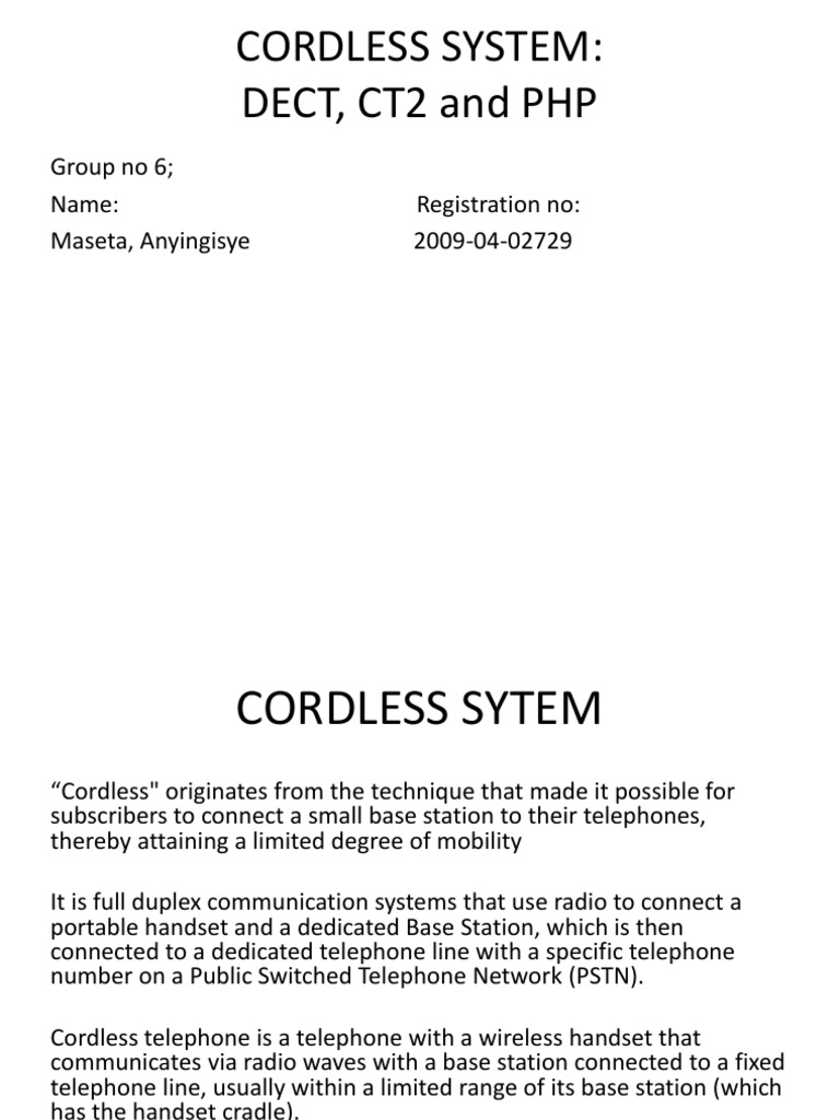 Cordless System: Dect, Ct2 and PHP | PDF | Radio | Data Transmission