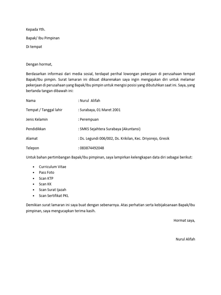 contoh surat lamaran | PDF