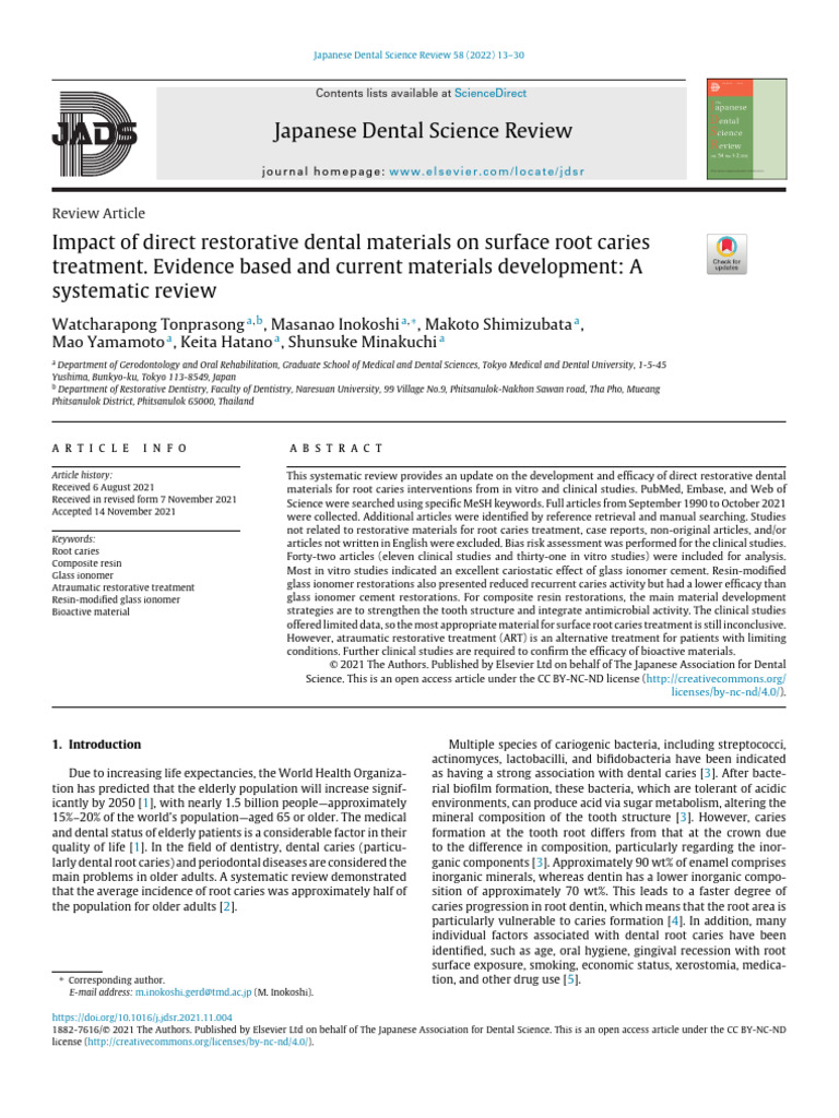 Impact of Direct Restorative Dental Materials On Surface Root Caries ...