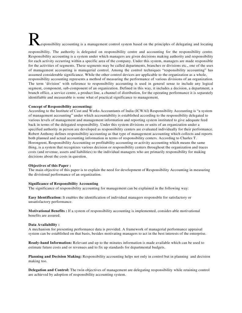 Responsibility Accounting | PDF | Management Accounting | Accounting