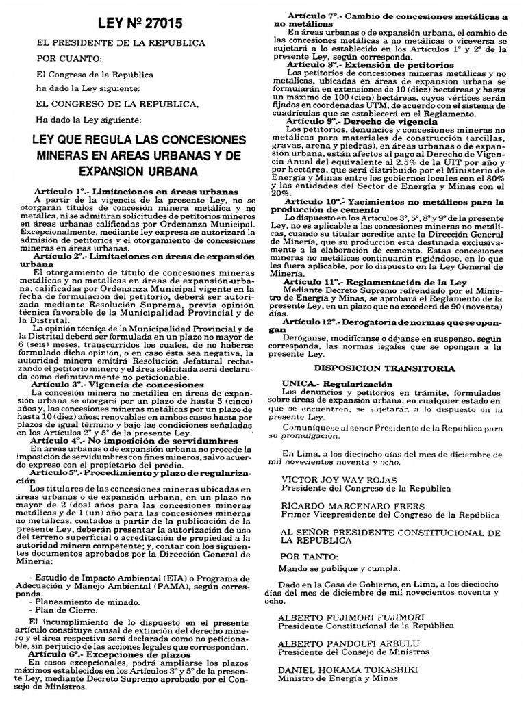 Ley Nº27015-Dec-18-1998 Area Urbana y de Expansion Urbana | PDF