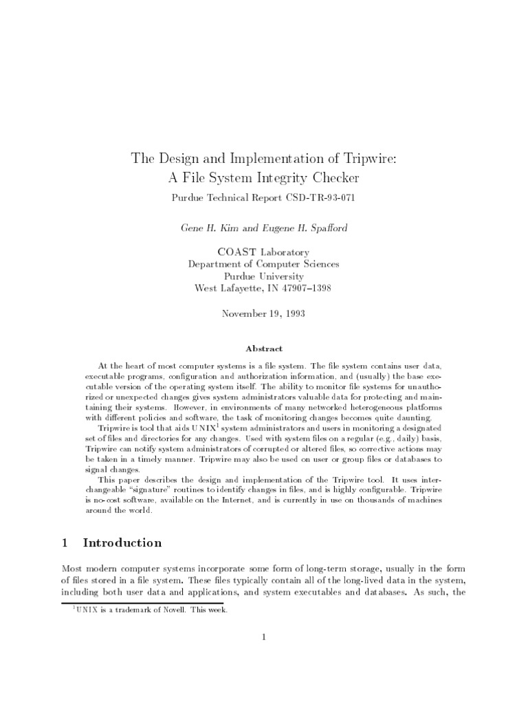 Design and Implementation of Tripwire | PDF | Databases | Operating System