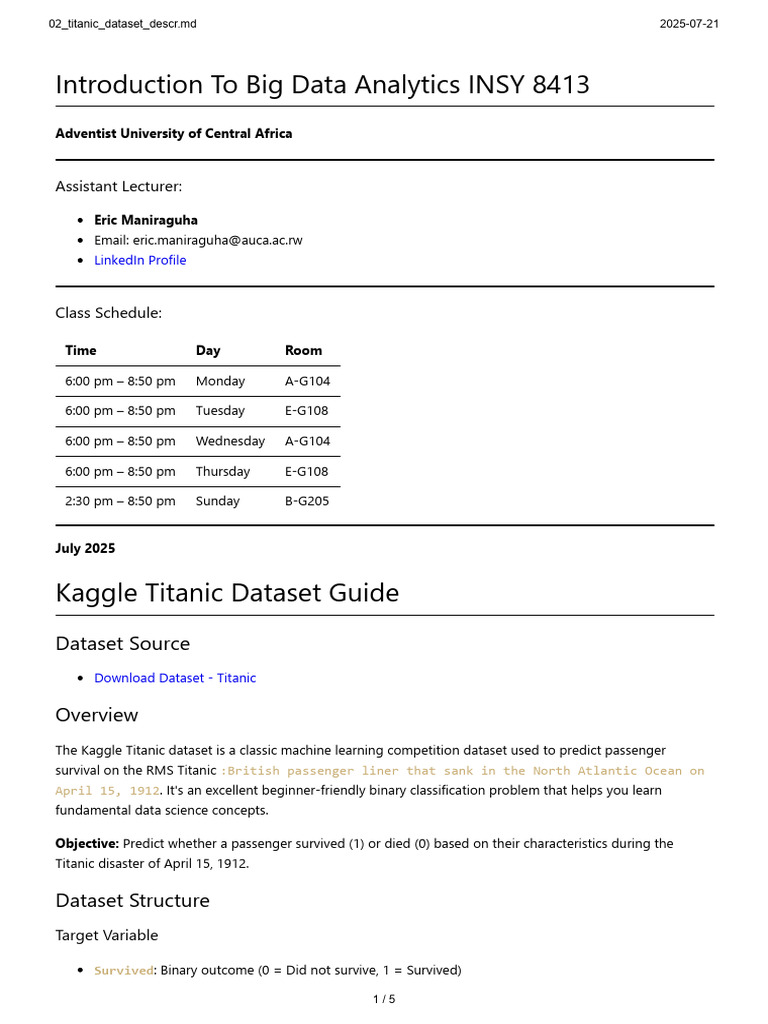 Kaggle Titanic Dataset Overview | PDF | Cross Validation (Statistics ...