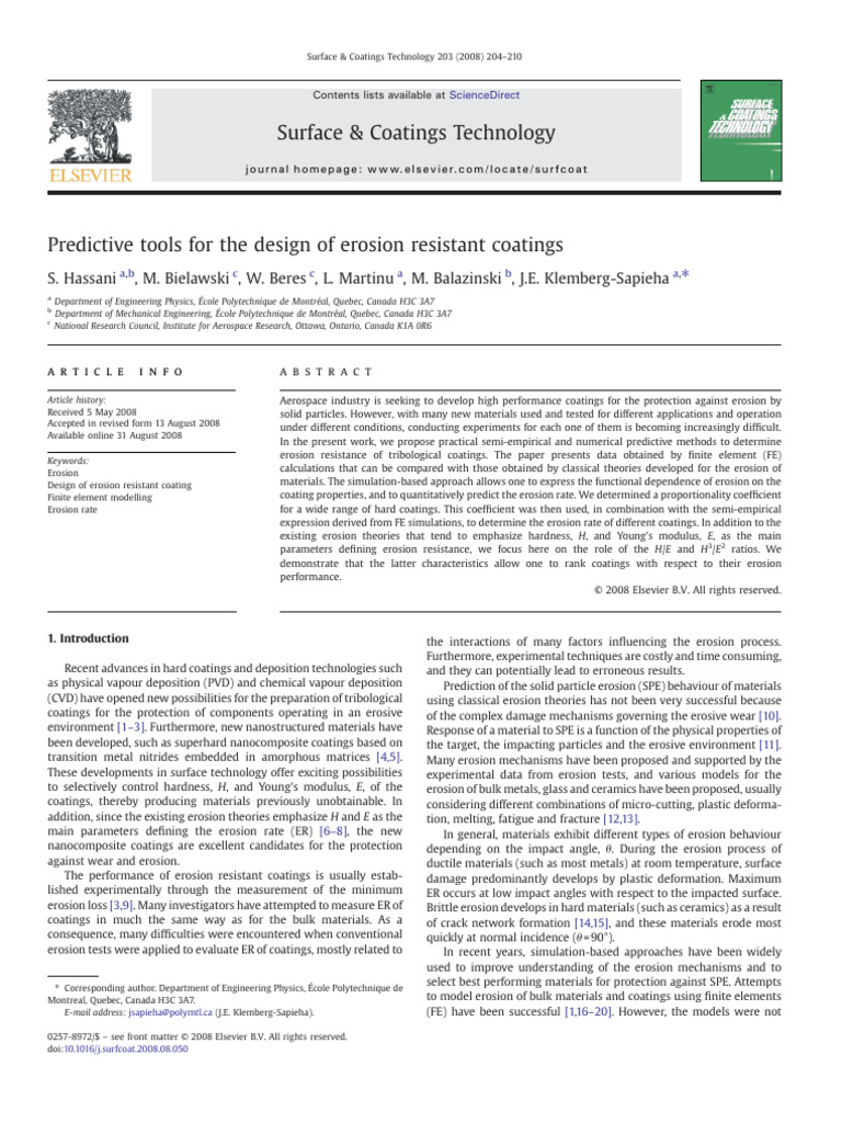 Predictive Methods for Erosion Coatings | PDF | Fracture | Deformation ...