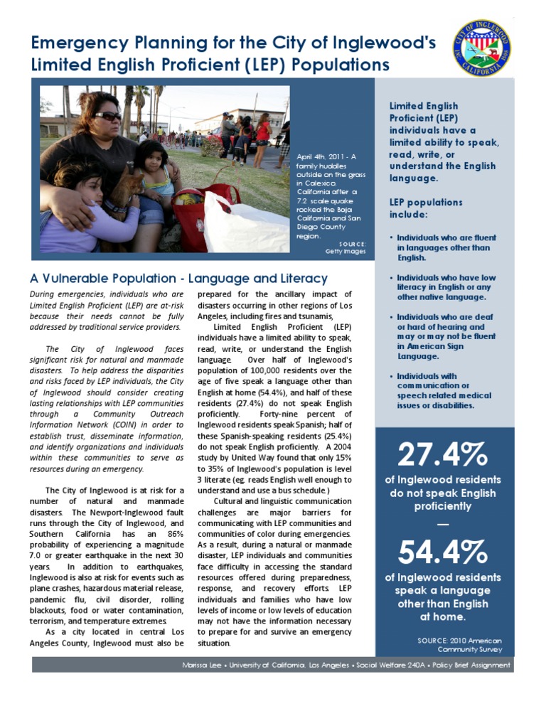 Emergency Planning For The City of Inglewood's Limited English ...