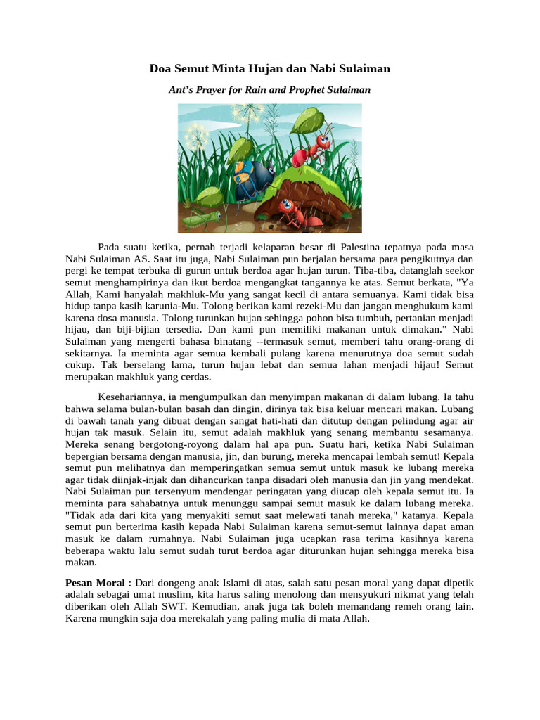 Doa Semut Minta Hujan Dan Nabi Sulaiman - Literasi | PDF
