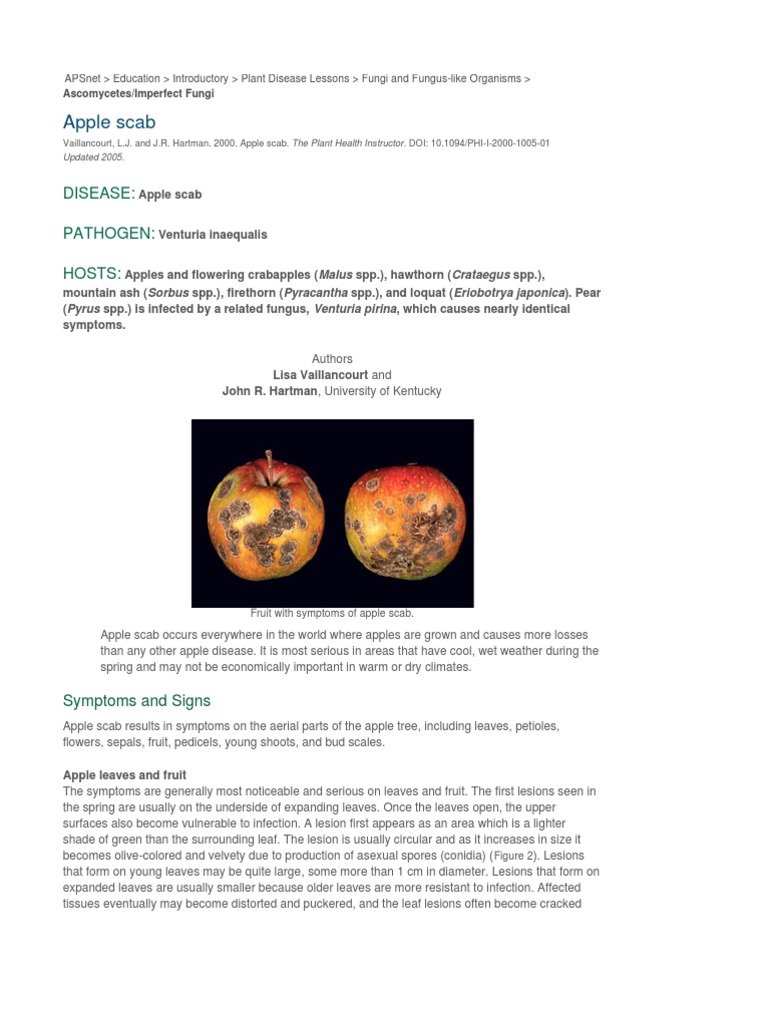 Apple Scab: Disease: Pathogen: Hosts | PDF | Genetics | Fungicide