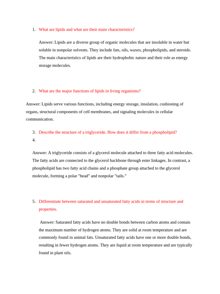Key Characteristics of Lipids | PDF | Lipid | Lipoprotein