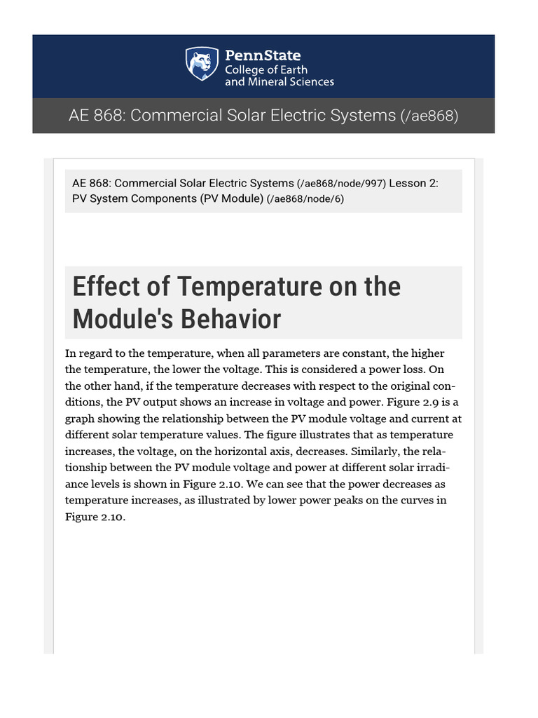 Temperature Effects on PV Module Output | PDF | Photovoltaics | Solar Panel