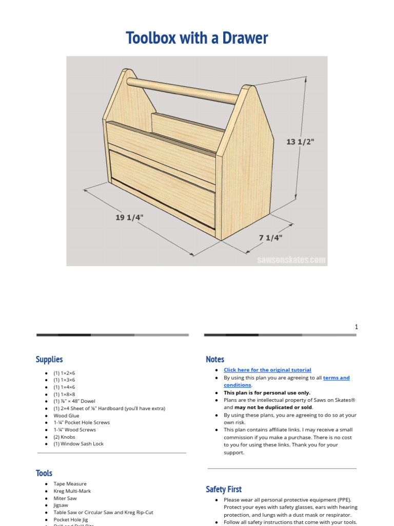 DIY Wooden Toolbox with Drawer Plan | PDF | Drill | Industrial Processes