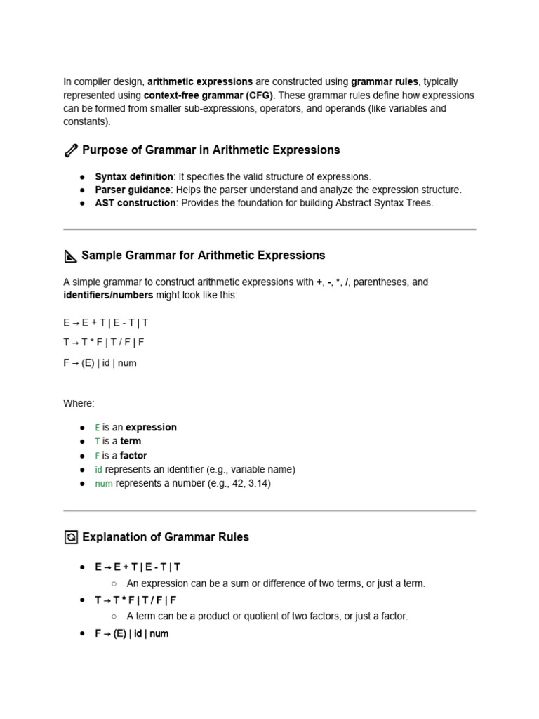 Arithmetic Expressions in Compiler Design | PDF | Parsing | Computer Science