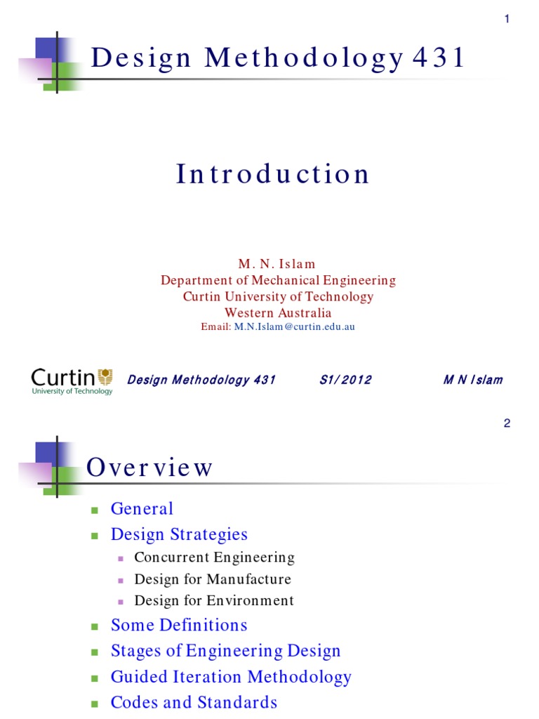 Design Methodology 431: Department of Mechanical Engineering Curtin ...