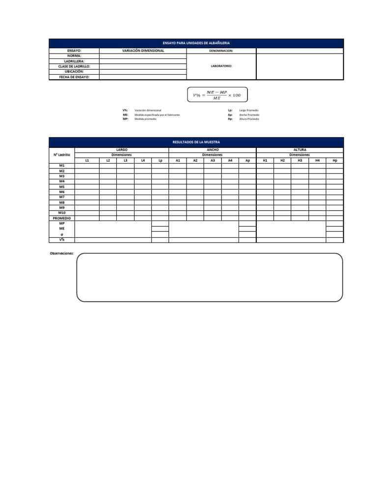 Ensayo de Variación Dimensional Ladrillos | PDF