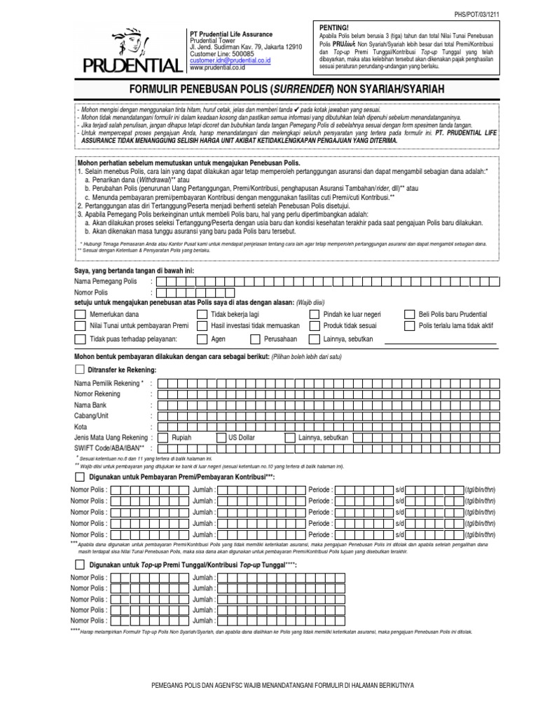 Formulir Penebusan Polis Surrender) | PDF