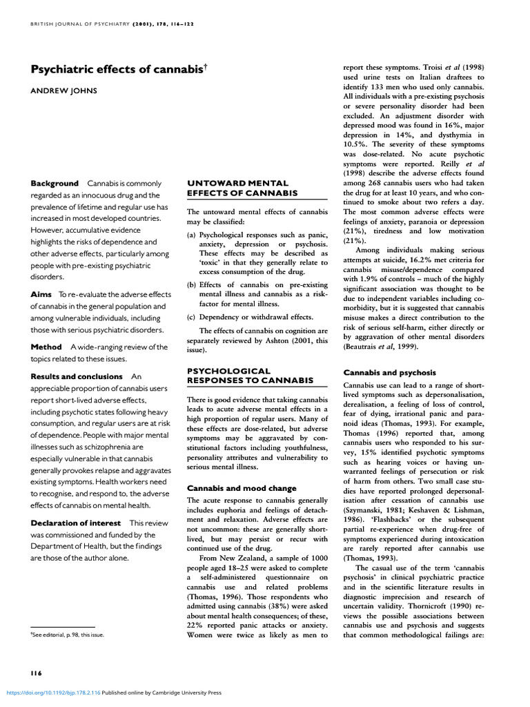 Cannabis and Psychiatric Effects Analysis | PDF | Psychosis | Schizophrenia