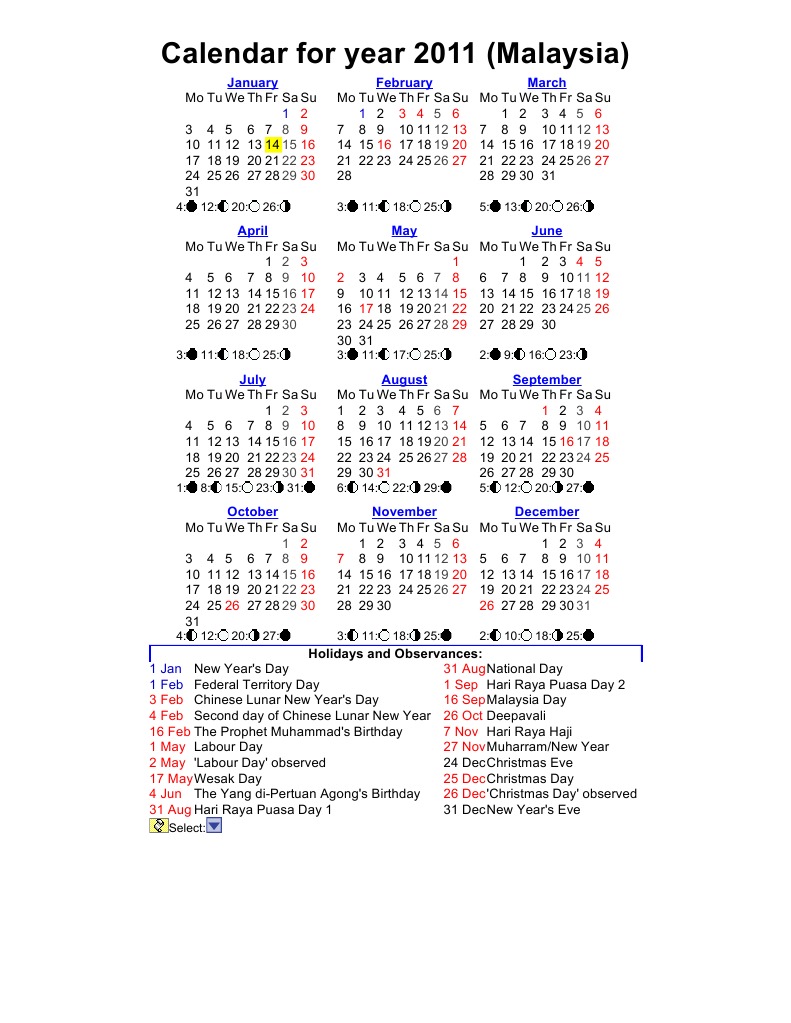 Calendar For Year 2011 | PDF