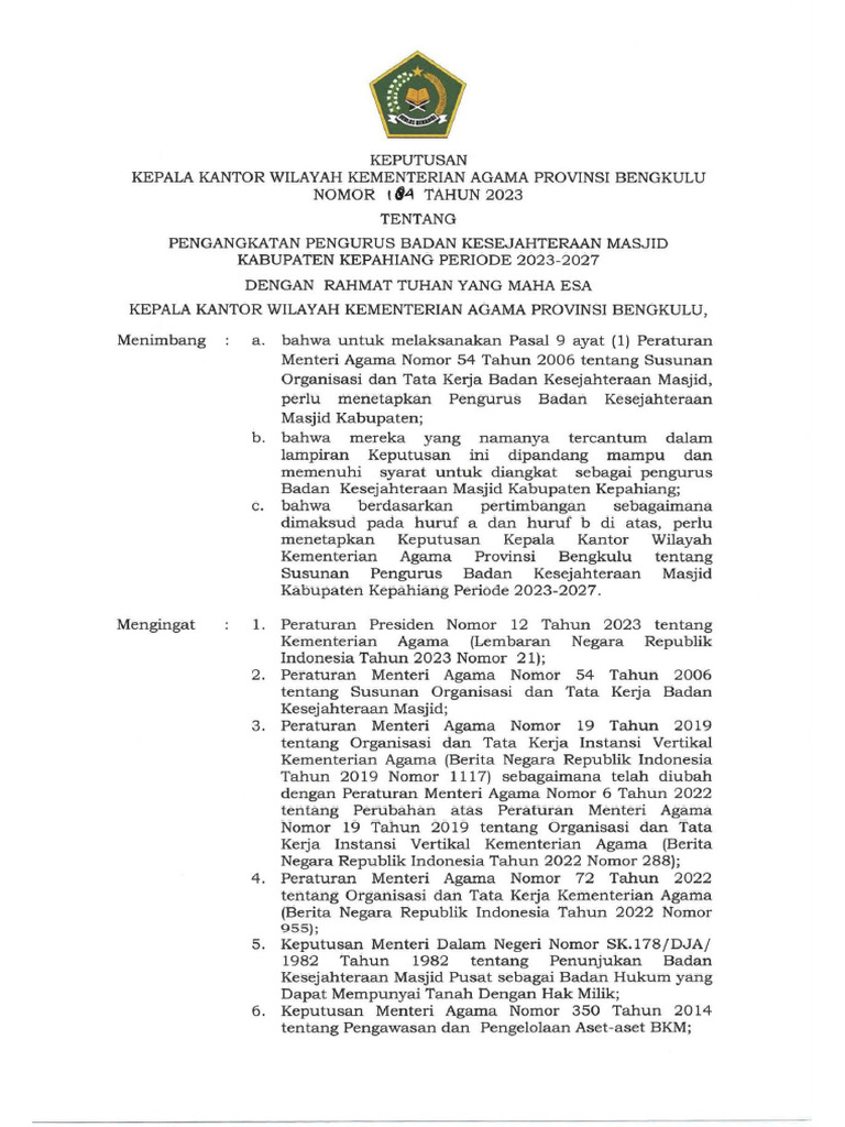 SK BKM Kabupaten Kepahiang | PDF