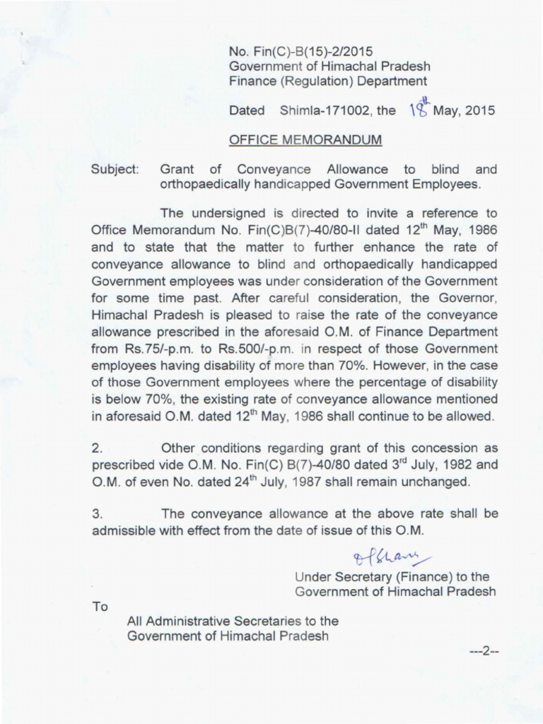 Enhanced Conveyance Allowance for Disabled | PDF