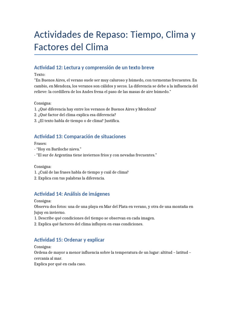 Actividades Tiempo Clima | PDF