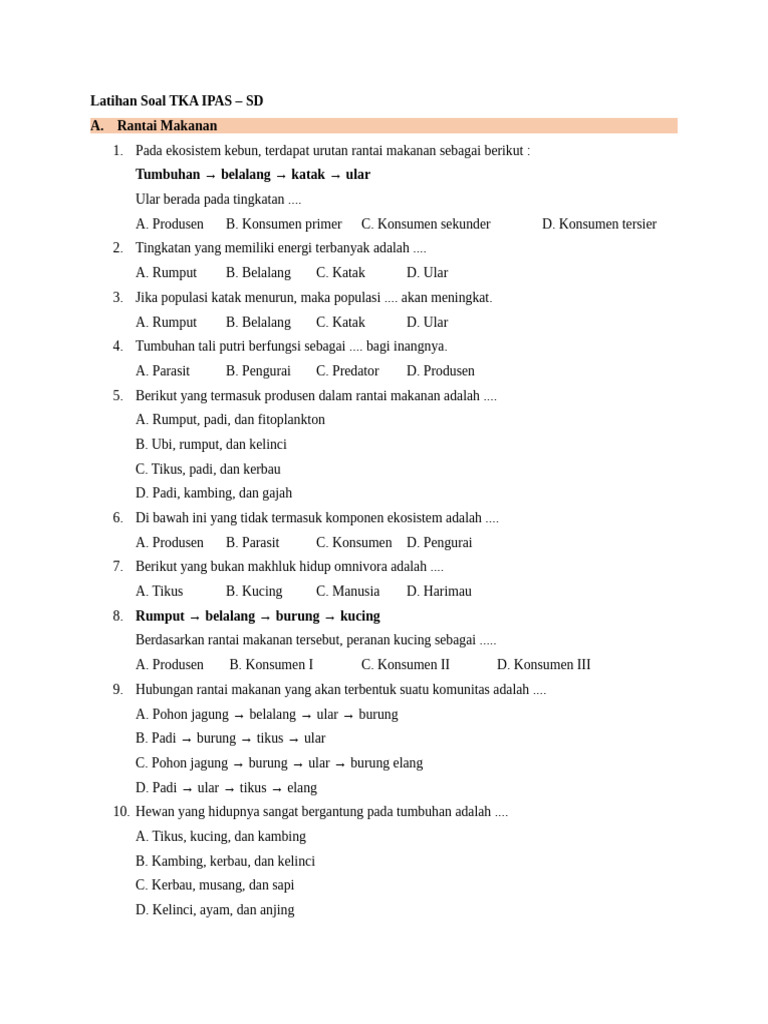 Latihan Soal TKA IPAS untuk SD | PDF